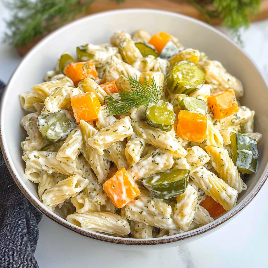 Zesty Dill Pickle Pasta Salad