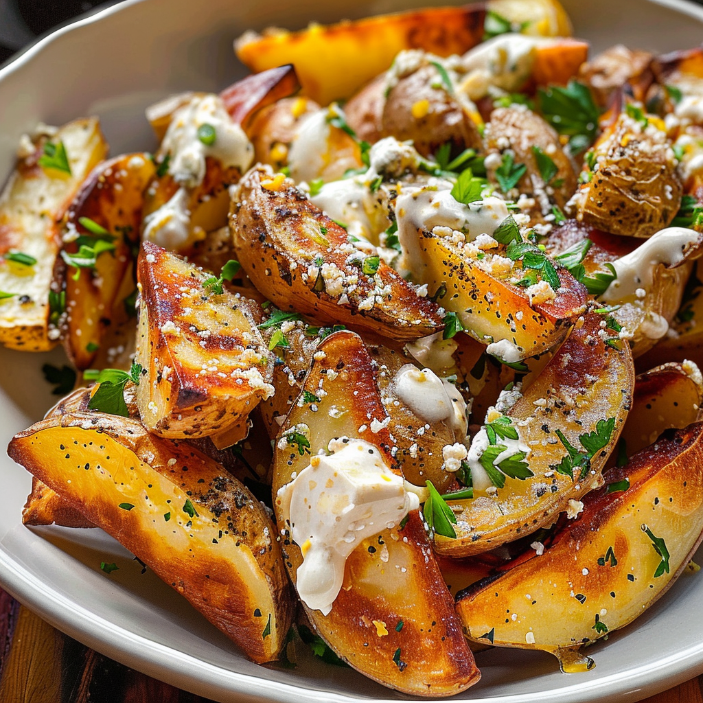 Roasted Potatoes in a Melted Goat Cheese Dressing