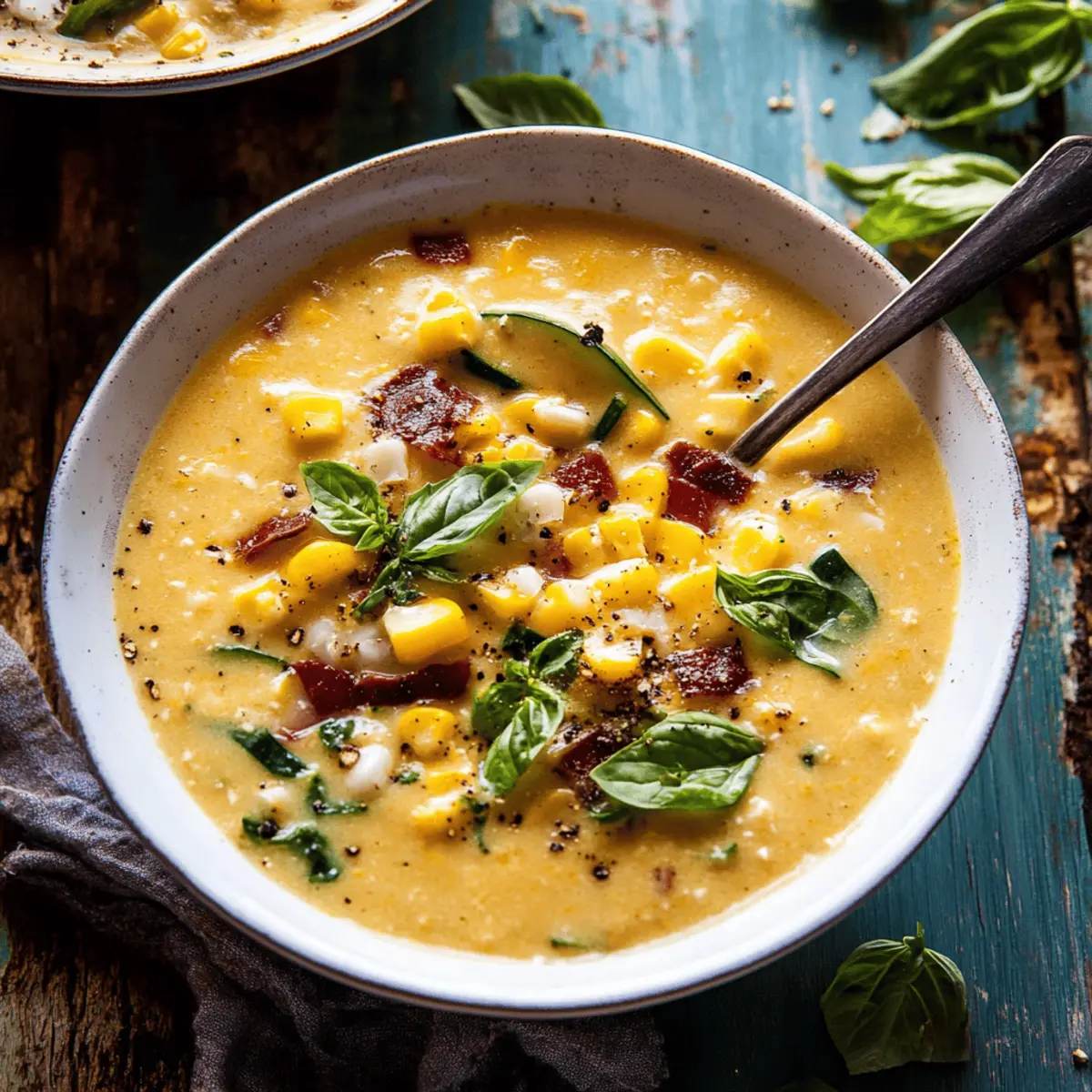 Delicious Corn and Zucchini Chowder with Bacon and Cheese