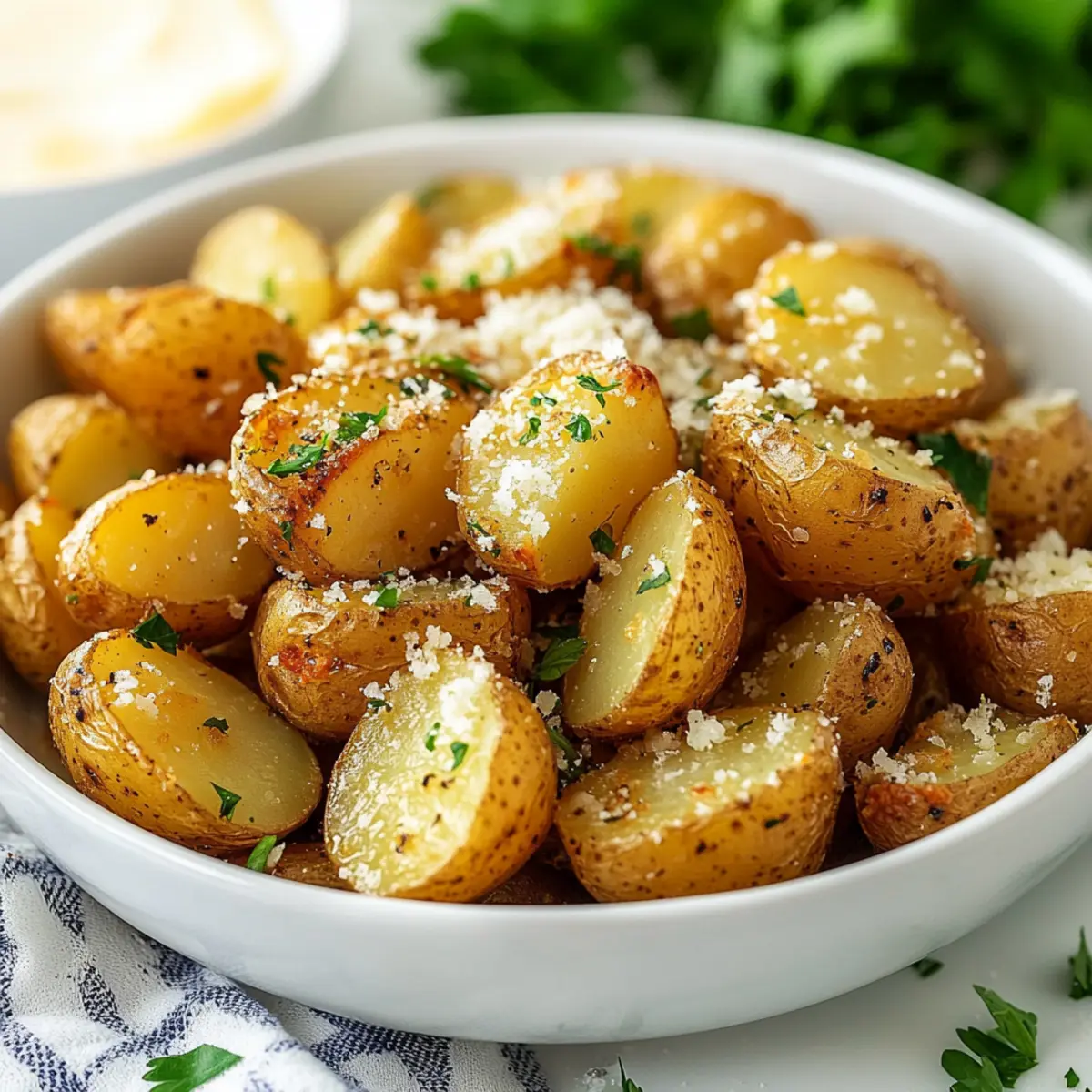 Crispy Garlic Butter Potatoes Recipe with Parmesan and Herbs