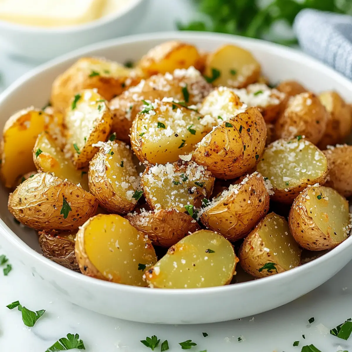 Crispy Garlic Butter Potatoes Recipe with Parmesan and Herbs