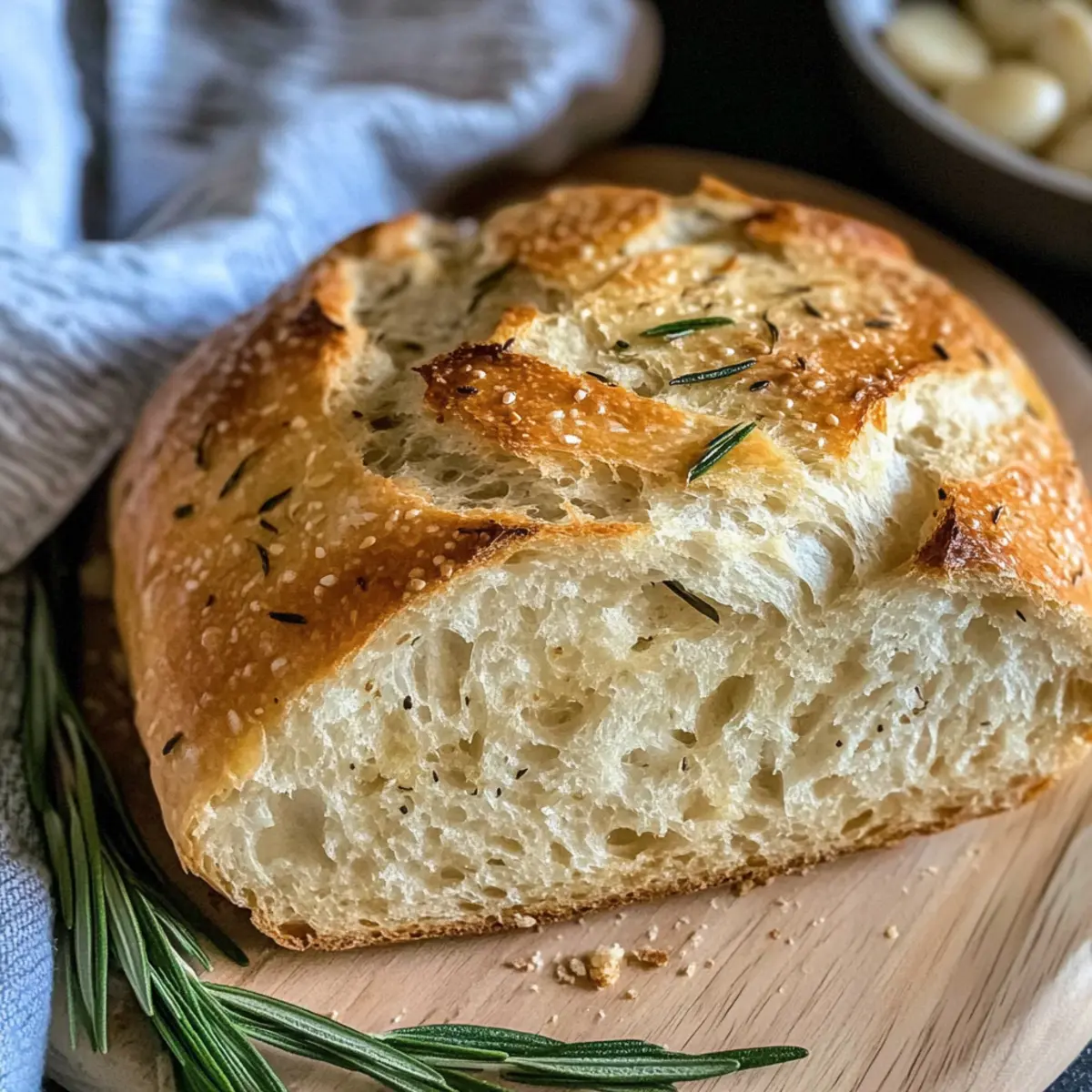 No-Knead Roasted Garlic Rosemary Bread Recipe