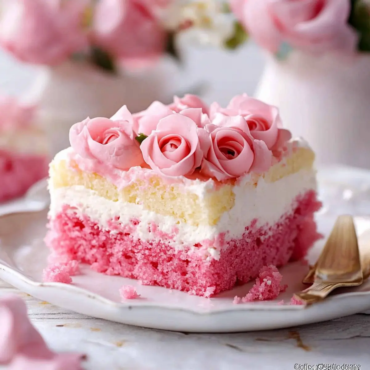 Deliciously Sweet Rose Poke Cake