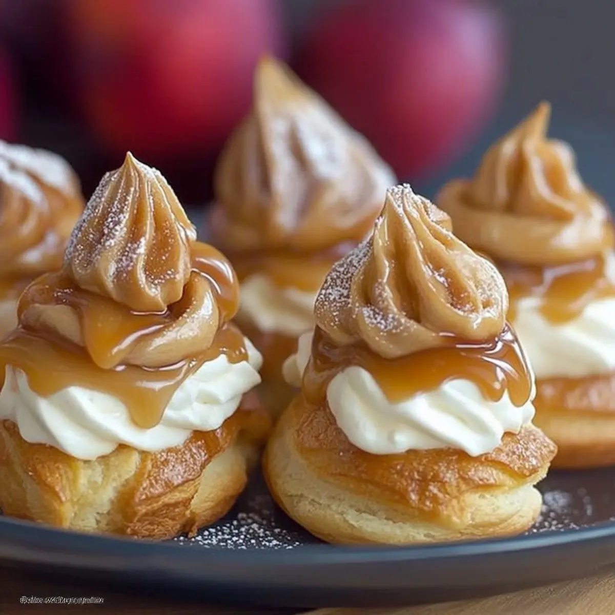Decadent Caramel-Filled Cream Puffs with Apple Delight